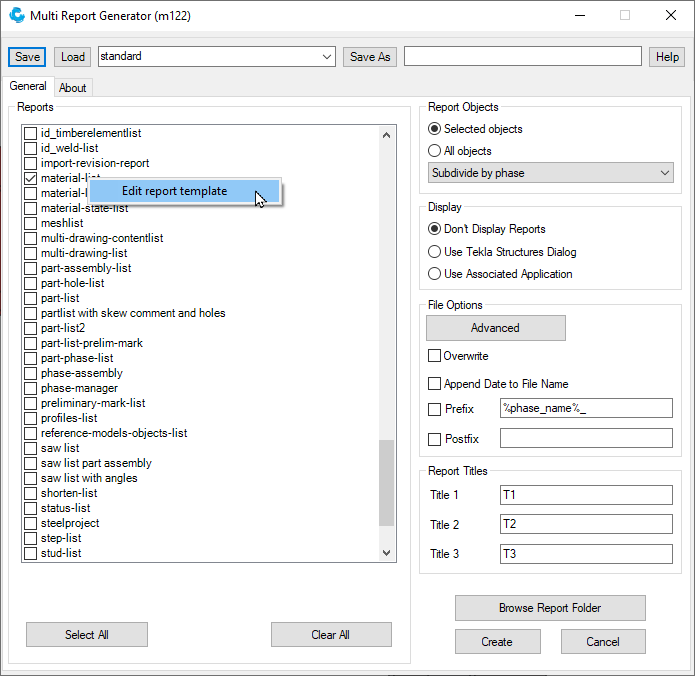 Multi Report Generator (m122) | Tekla User Assistance